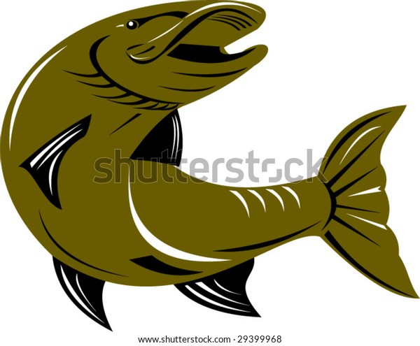 Musky Fish Jumping Retro Style Stock Vector (Royalty Free) 29399968