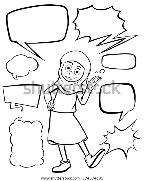 Muslim Girl Different Speech Bubbles Illustration Stock Vector (Royalty ...