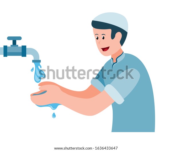 Vector de stock (libre de regalías) sobre Muslim Man Doing Wudhu ...