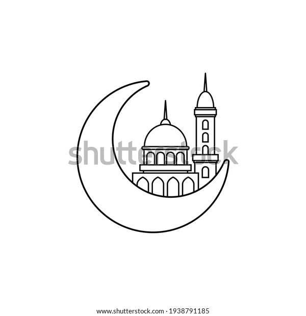 Muslim Moon Mosque Outline Vector Icon Stock Vector (Royalty Free ...