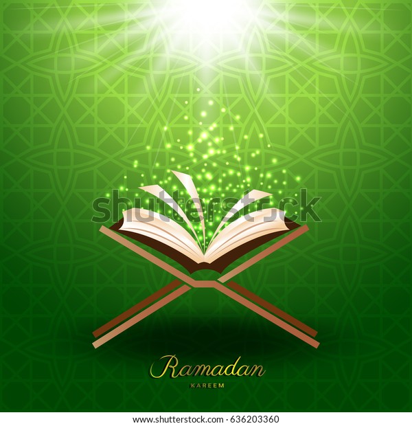 Muslim Quran Magic Light On Green Lagervektor (royaltyfri) 636203360