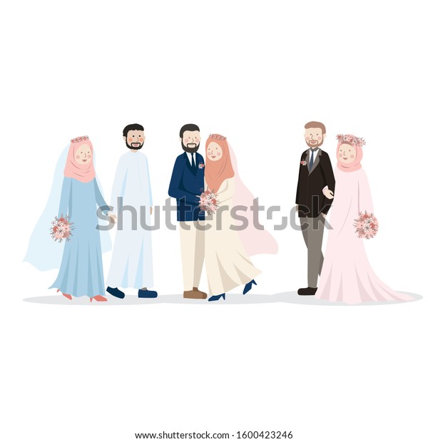 Muslim Wedding Couple Cute Cartoon Character Stock Vector (Royalty Free ...