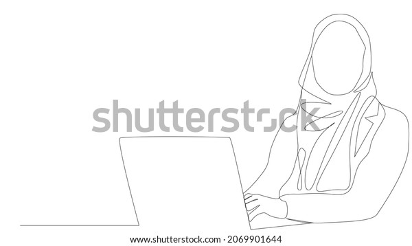 Muslim Woman Hijab Using Computer Laptop Stock Vector (Royalty Free ...