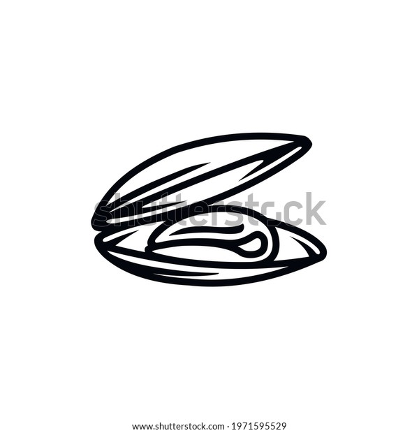 Mussel Shell Icon Black Line Vector Stock Vector (Royalty Free) 1971595529