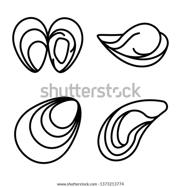 Mussels Icons Set Outline Set Mussels Stock Vector (Royalty Free ...