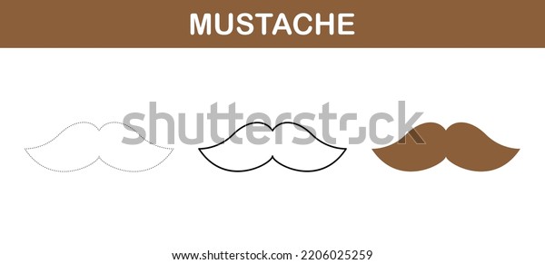 Mustache Tracing Coloring Worksheet Kids Stock Vector (Royalty Free ...