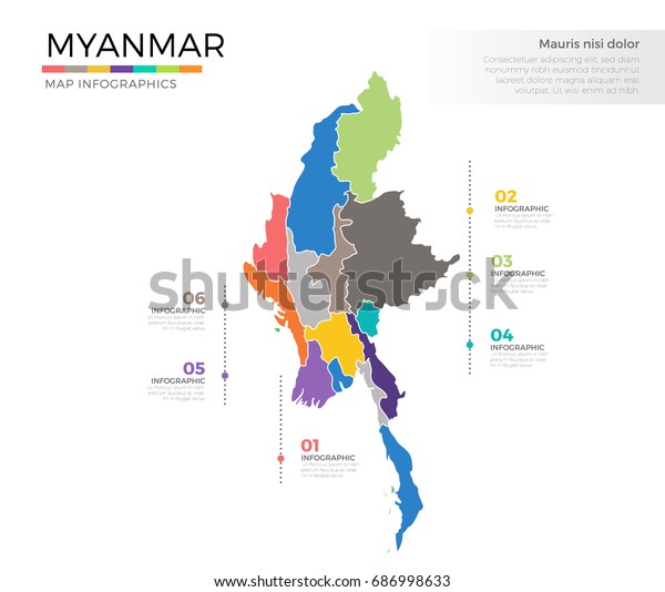 Myanmar Country Map Infographic Colored Vector Stock Vector (Royalty ...