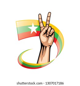 Myanmar Flag Hand On White Background Stock Vector (Royalty Free ...