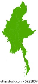 Myanmar Green Map Stock Vector (Royalty Free) 592183784