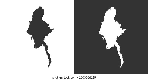 Myanmar Map Black White Vector Stock Vector (Royalty Free) 1603366129 ...