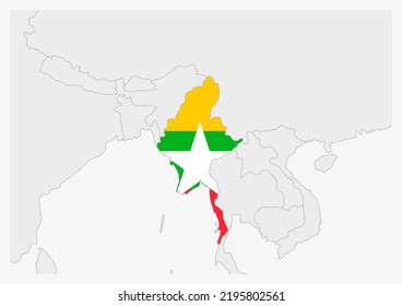 Myanmar Map Highlighted Myanmar Flag Colors Stock Vector (Royalty Free ...