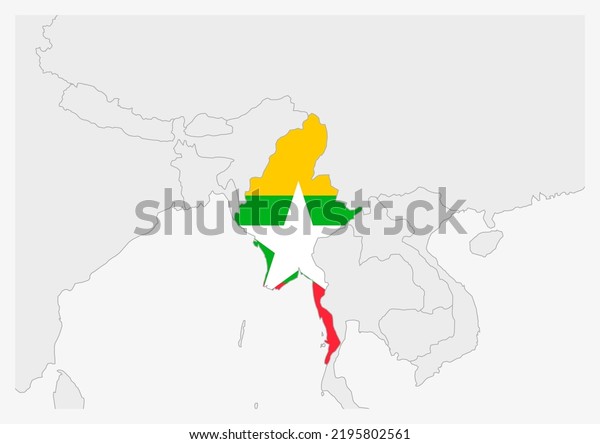 Myanmar Map Highlighted Myanmar Flag Colors Stock Vector (Royalty Free ...