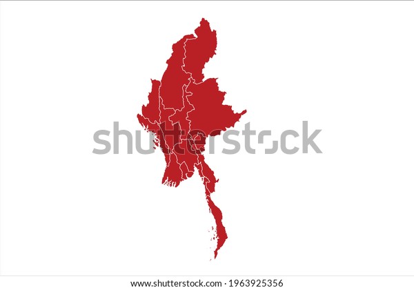 Myanmar Map Red Color On White Stock Vector (Royalty Free) 1963925356 ...