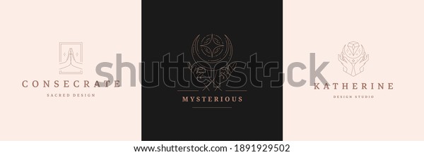 Mystic Logos Emblems Design Templates Set Stock Vector (Royalty Free ...