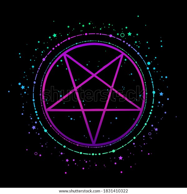 Mystical Bright Pentagram Round Frame: เวกเตอร์สต็อก (ปลอดค่าลิขสิทธิ์ ...