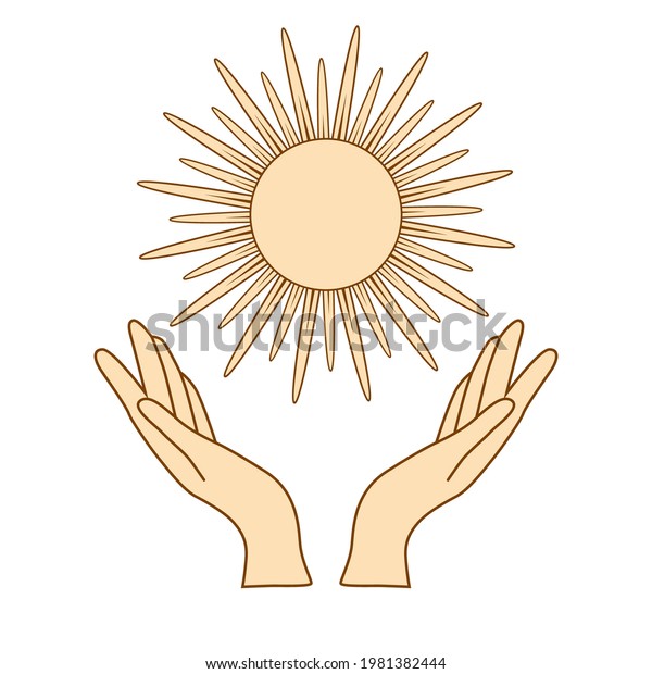 Mystical Drawing Human Hands Hold Sun Stock Vector (Royalty Free ...