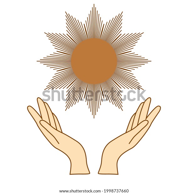 Mystical Drawing Human Hands Hold Sun Stock Vector (Royalty Free ...