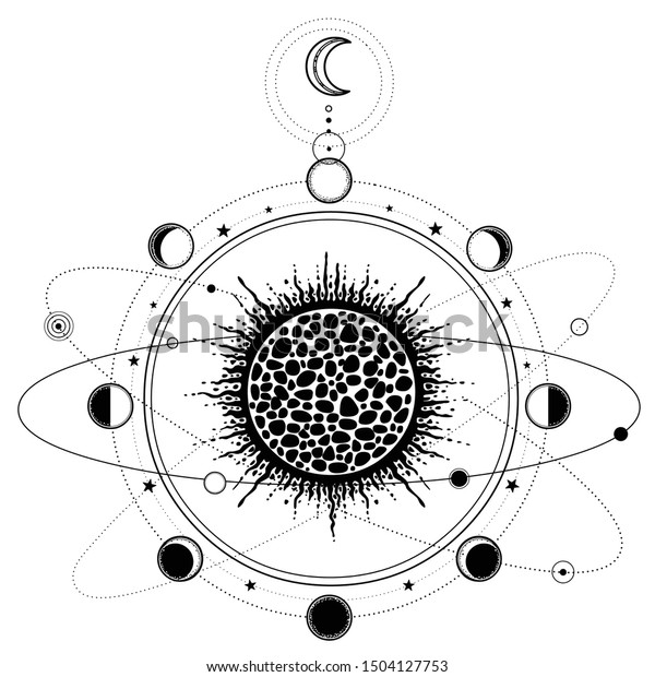 Mystical Drawing Stylized Solar System Orbits Stock Vector (Royalty ...