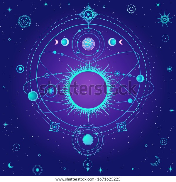 Mystical Drawing Stylized Solar System Moon Stock Vector (Royalty Free ...