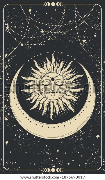 Mystical Drawing Sun Face Tarot Cards Stock Vector (Royalty Free ...