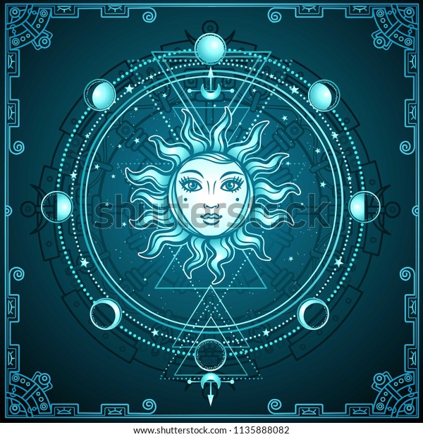 Mystical Drawing Sun Human Face Sacred Stock Vector (Royalty Free ...