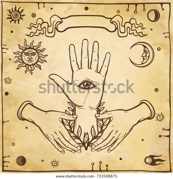 Mystical Emblem Human Hands Allseeing Eye Stock Vector (Royalty Free ...