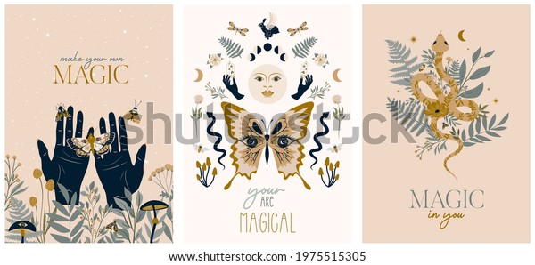 Mystical Poster Cards Collection Magic Inspiration : image vectorielle ...