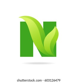N Icon Green Leaves Vector Eco Stock Vector (Royalty Free) 603126479