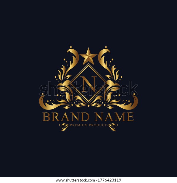 N Premium Luxury Gold Monogram Logo Stock Vector (Royalty Free ...