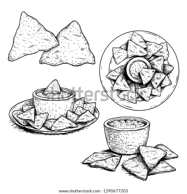 Nachos Sketch Style Set Single Group Stock Vector (Royalty Free) 1290677203