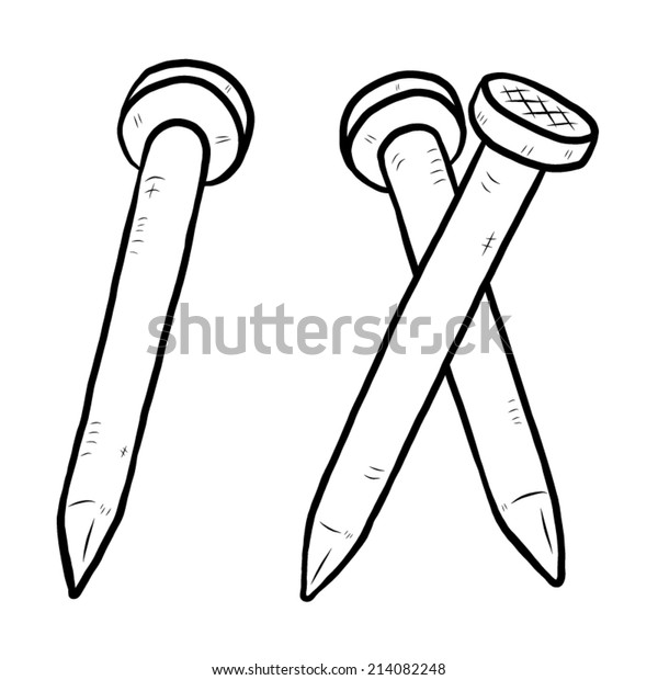 Nail Cartoon Vector Illustration Black White เวกเตอร์สต็อก (ปลอดค่า ...
