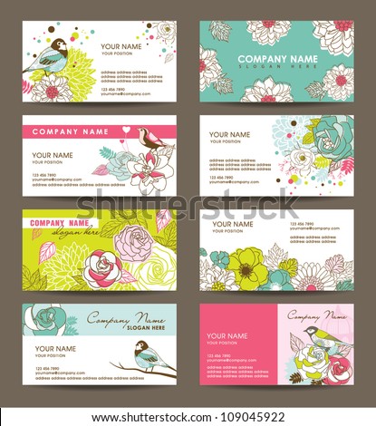 Name Card Templates Floral Theme Stock Vector (Royalty Free) 109045922 ...