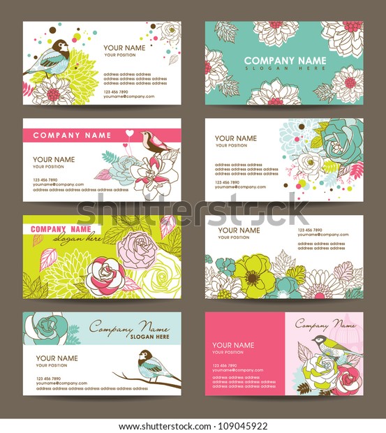 Name Card Templates Floral Theme: เวกเตอร์สต็อก (ปลอดค่าลิขสิทธิ์ ...