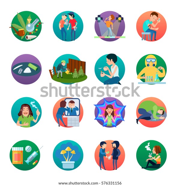 Narcotic Round Icons Collection Circle Compositions Stock Vector ...