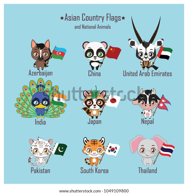 National Animals Asian Flags Stock Vector (Royalty Free) 1049109800 ...