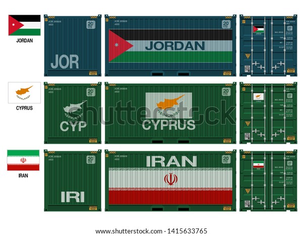 National container(Jordan,Cyprus,Iran) on transparent background
