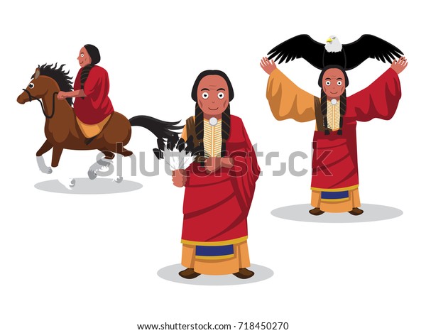 Vektor Stok Native American Comanche Poses Cartoon Vector (Tanpa ...