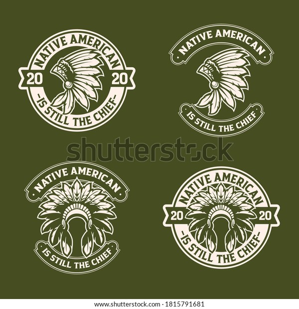 Native American Head Badges Vintage Stock Vector (Royalty Free ...