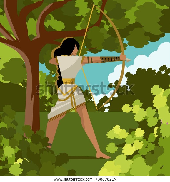 Native American Huntress Warrior Archer Forest Stock Vector (Royalty ...