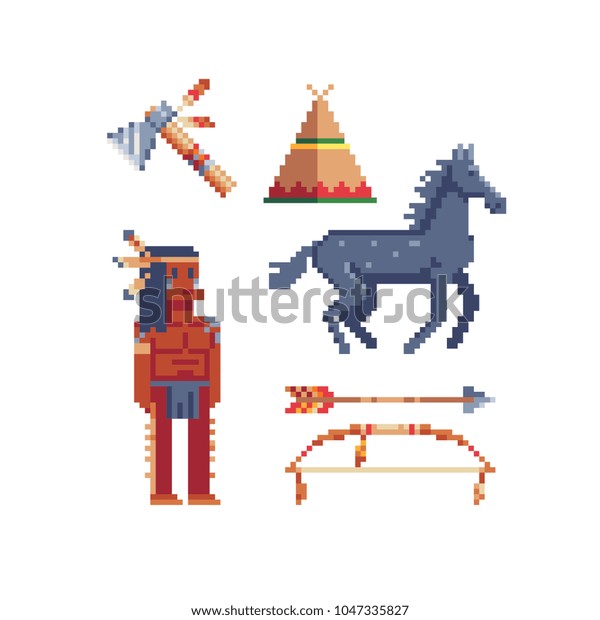 Native American Indian Pixel Art Icons 库存矢量图（免版税）1047335827 | Shutterstock