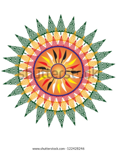 Native American Indian Sun Shield Design 스톡 벡터(로열티 프리) 122428246