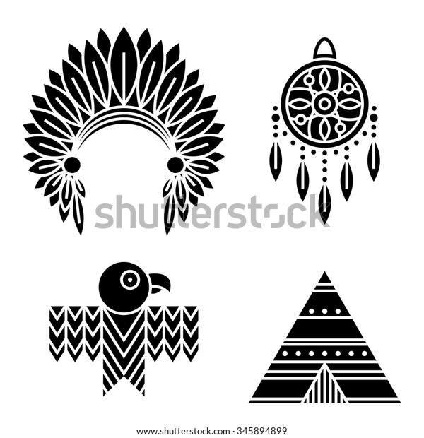 Native American Indians Icons Set. Tribal symbols isolated on white ...