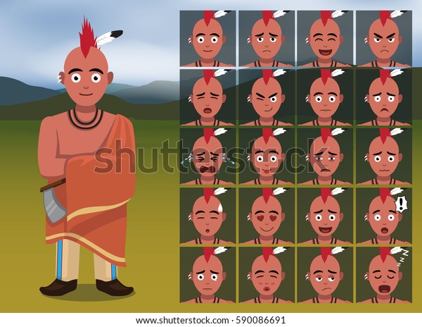Native American Kansa Warrior Cartoon Emotion Stock Vector (Royalty ...