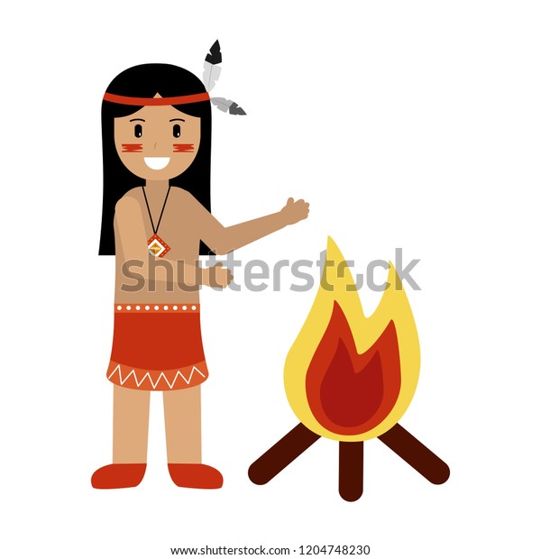 Native American Man Character Bonfire Stock Vector (Royalty Free ...