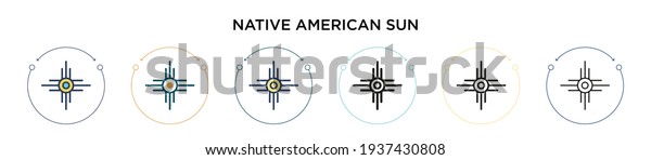 Native American Sun Icon Filled Thin Stock Vector (Royalty Free ...