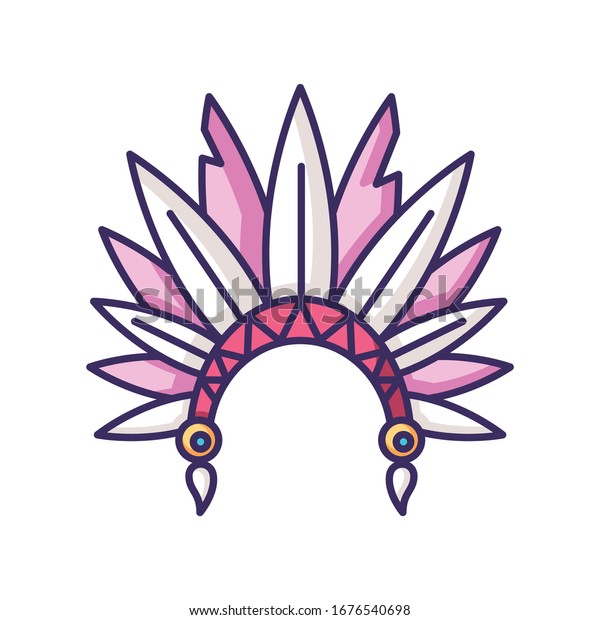 Native Indian American chief hat RGB color icon. Cherokee tribe ...