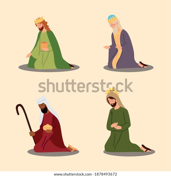 Nativity Cartoon Manger Three Wise Kings Stock Vector (Royalty Free ...