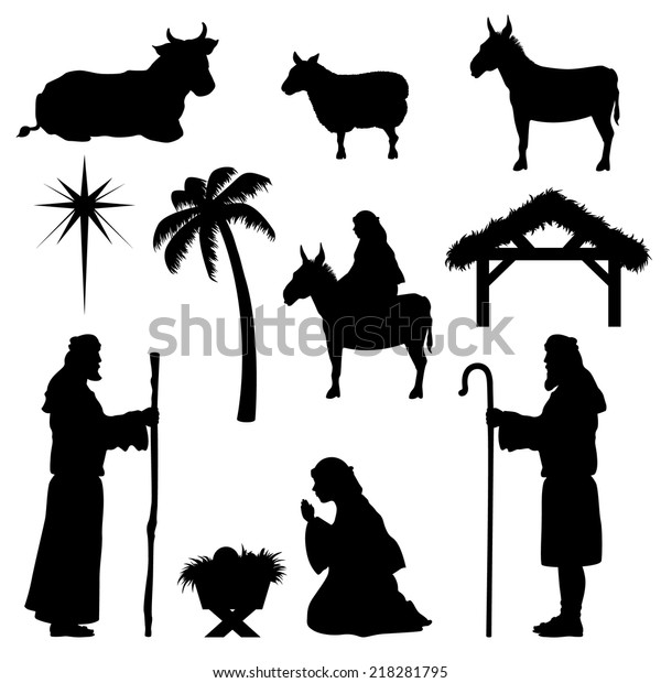 Vektor Stok Nativity Scene Icons Very Easy Change (Tanpa Royalti ...