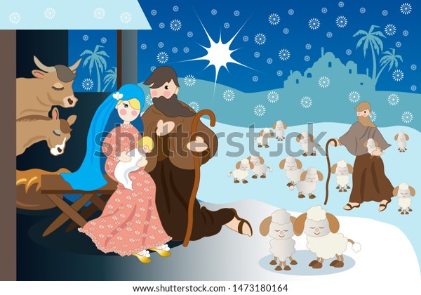 Nativity Scene Under Snow Jesus Hut Stock Vector (Royalty Free ...