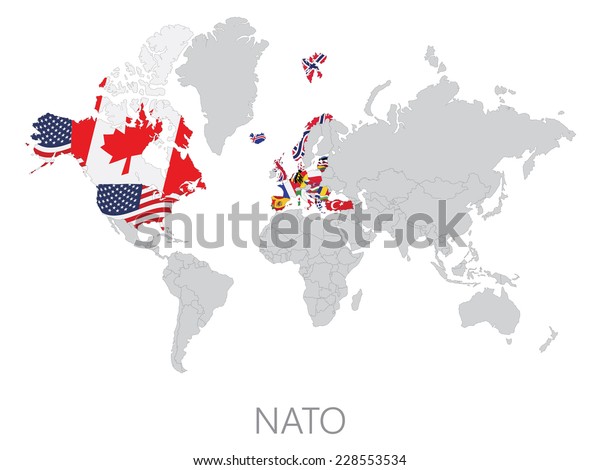 Nato On World Map On White Stock Vector (Royalty Free) 228553534